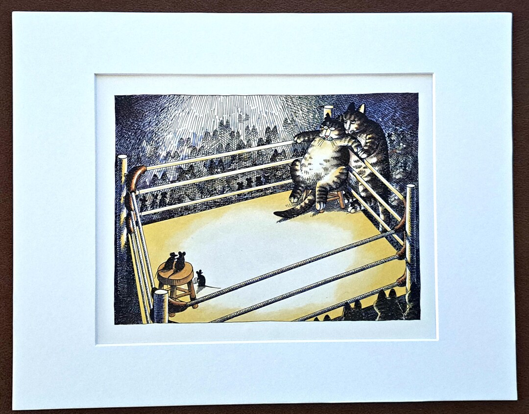 B. Kliban Cat Print, Drawing of Fat Cat Facing off With Mice in Boxing ...