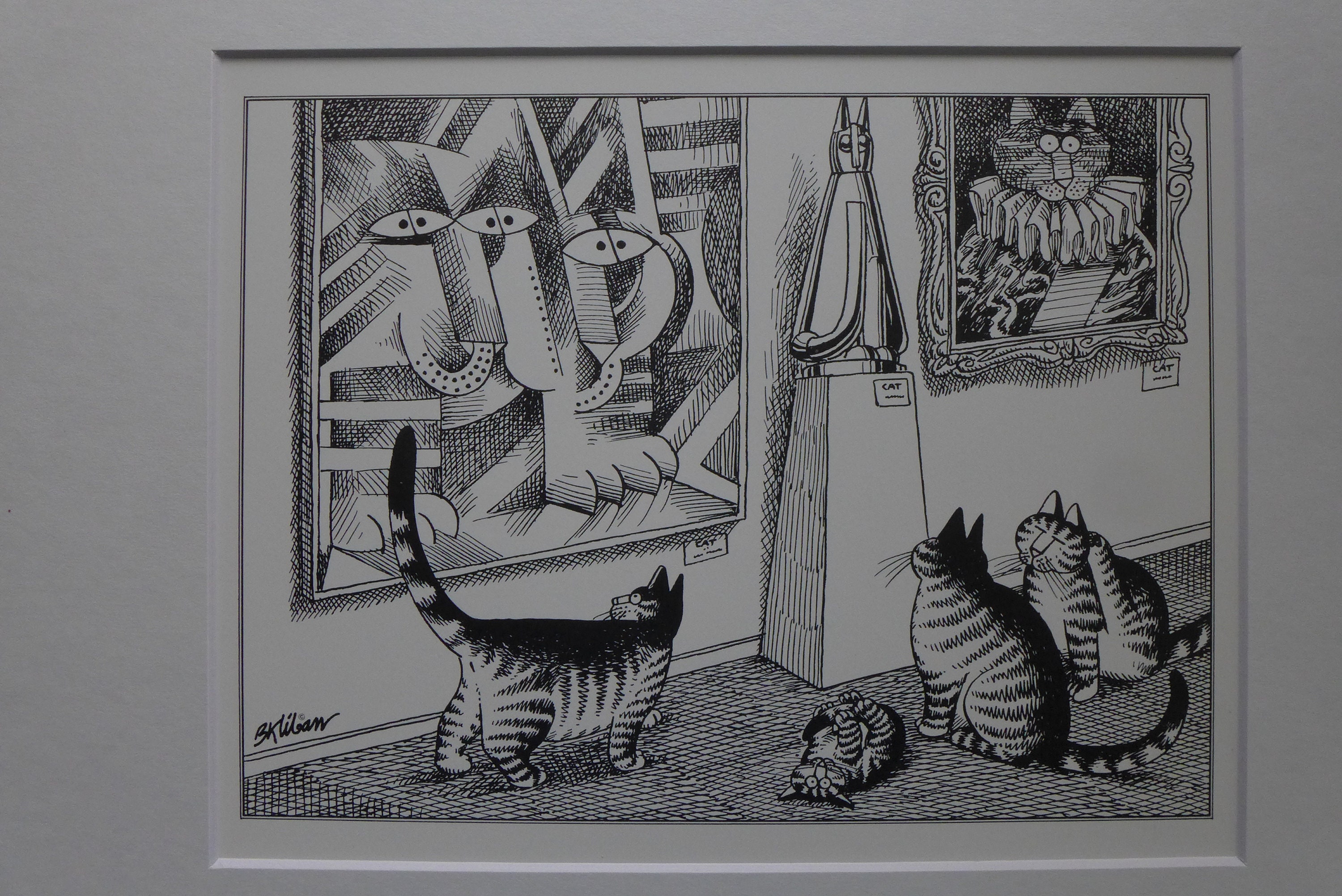 B. Kliban Vintage Cat Print Art, Cats Looking at Abstract Art at Art ...