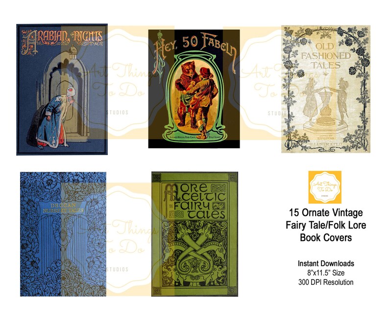 15 Vintage Illustrated Book Covers, Vintage, Junk Journal, Scrapbook ...