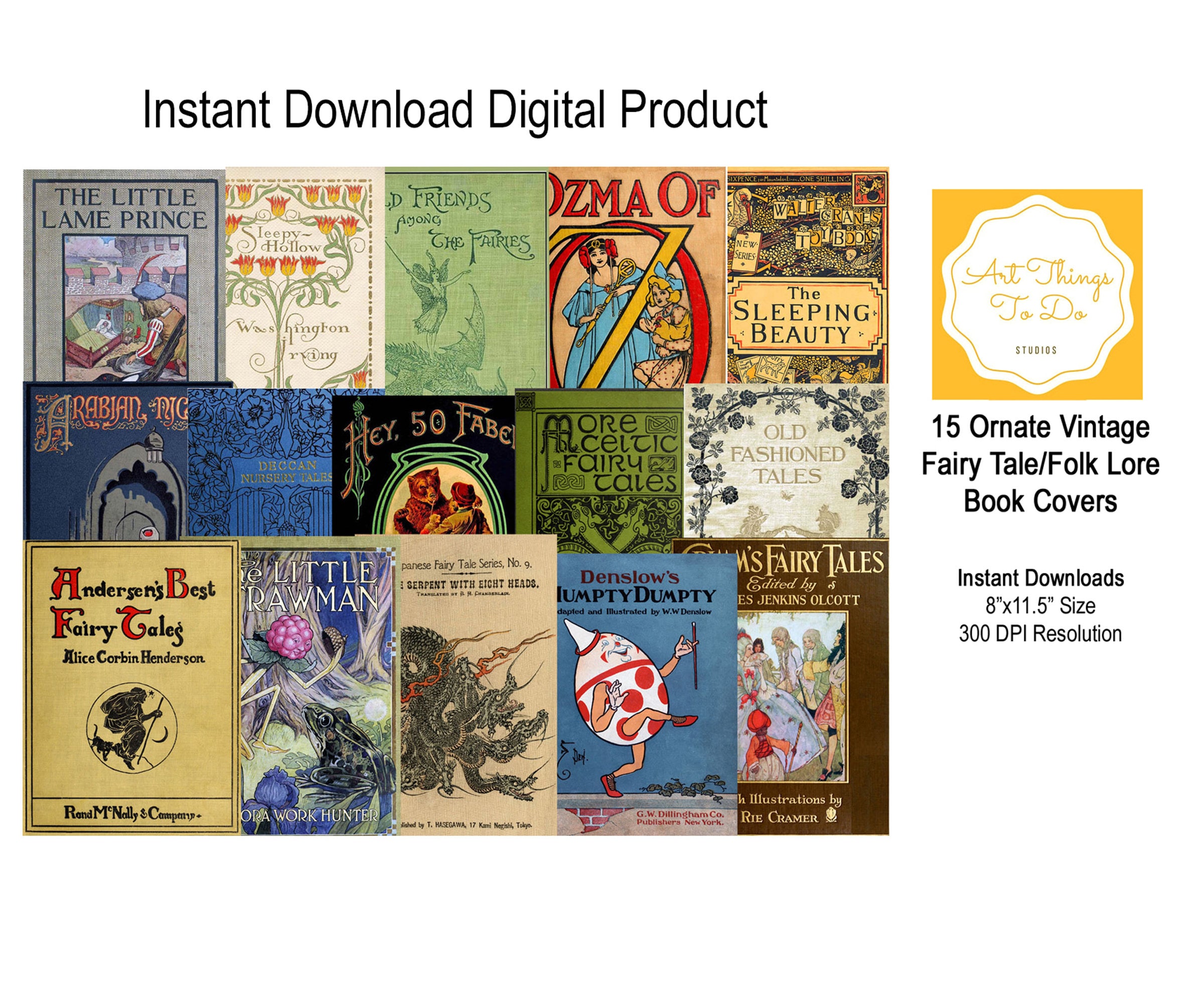 15 Vintage Illustrated Book Covers, Vintage, Junk Journal, Scrapbook ...