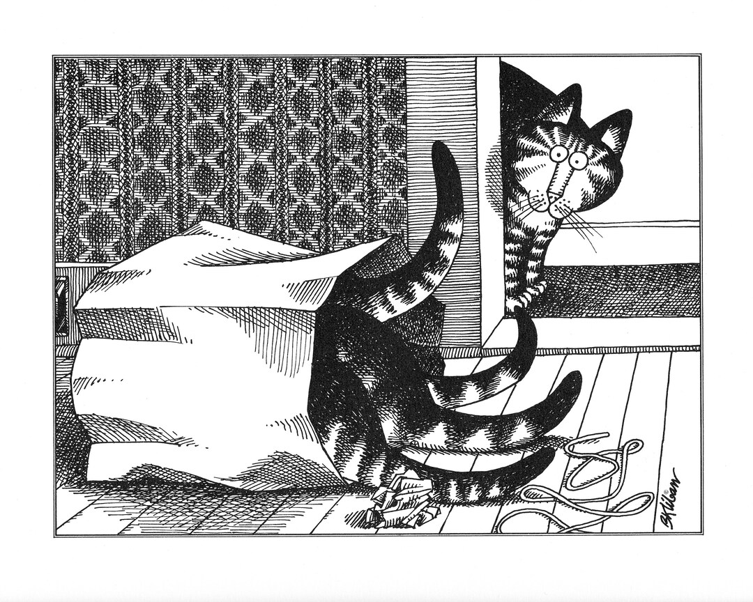 B. Kliban Cat Vintage Cat Print, Cat Looks on as Four Cats Playing in ...