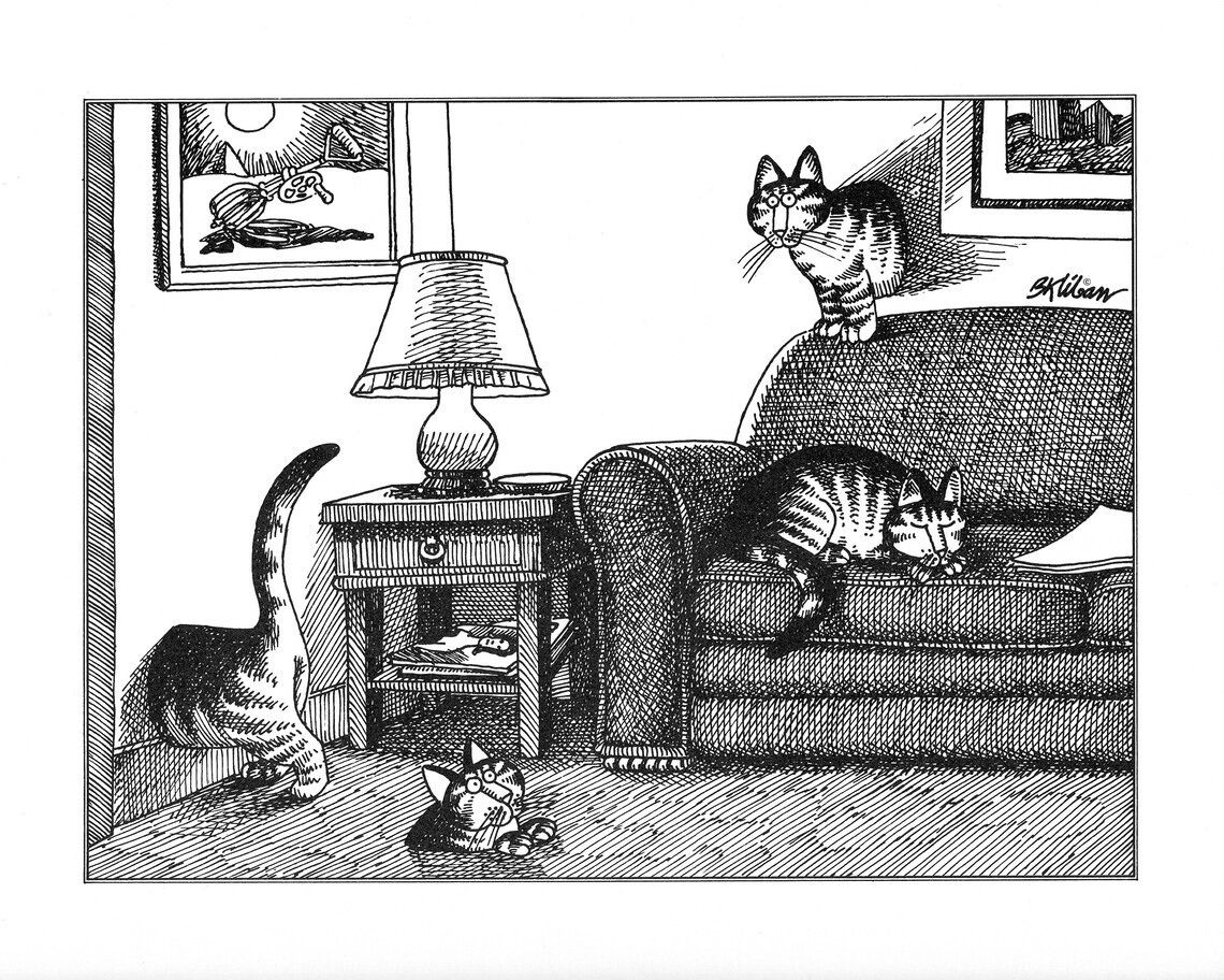 B. Kliban Cat Vintage Print Art, Cats Walking Through Wall and Floor ...