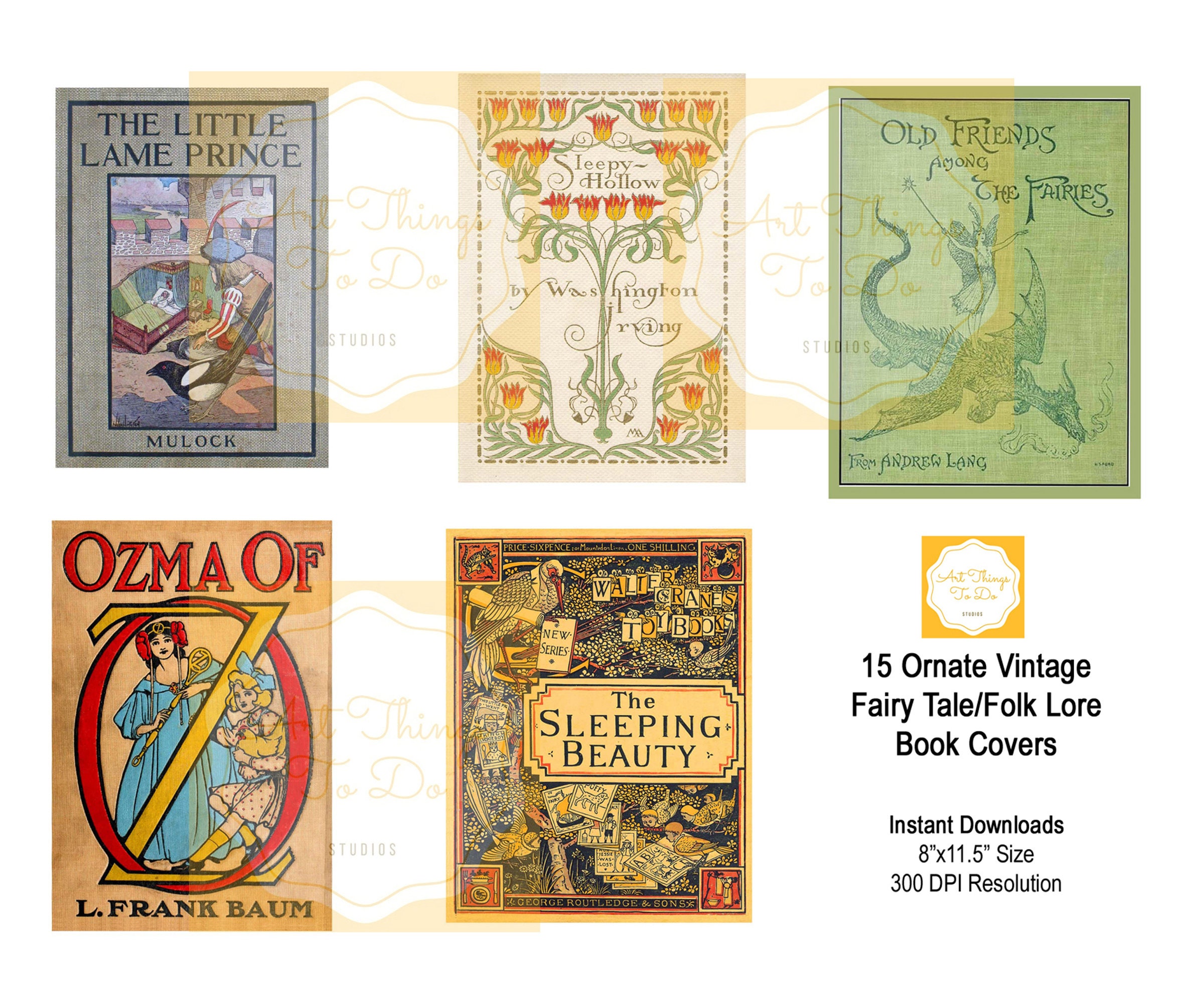 15 Vintage Illustrated Book Covers, Vintage, Junk Journal, Scrapbook ...