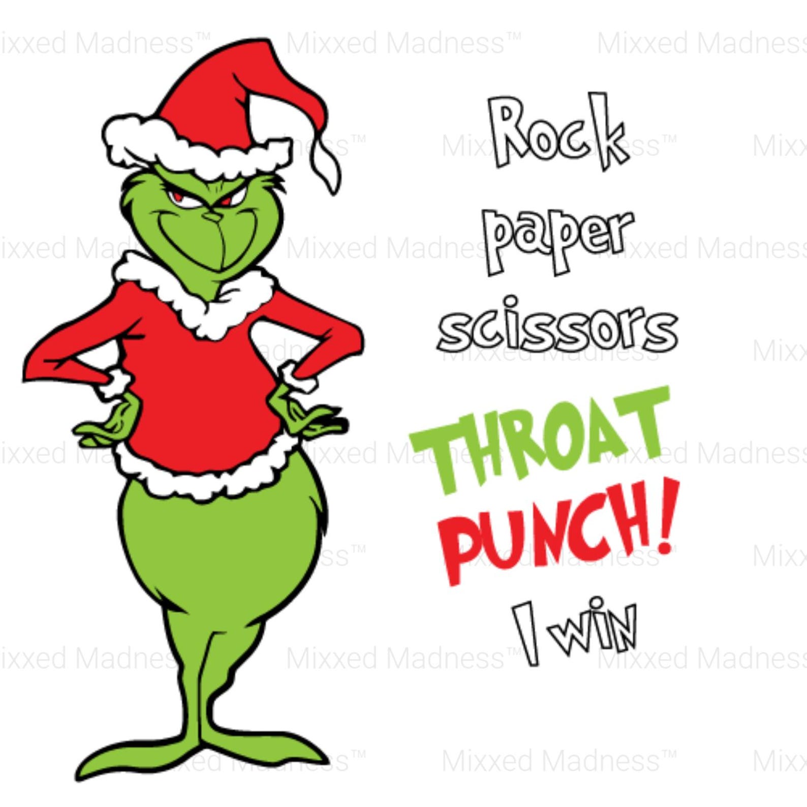 Grinch PNG | Rock Paper Scissors Throat Punch I Win | Funny Christmas ...