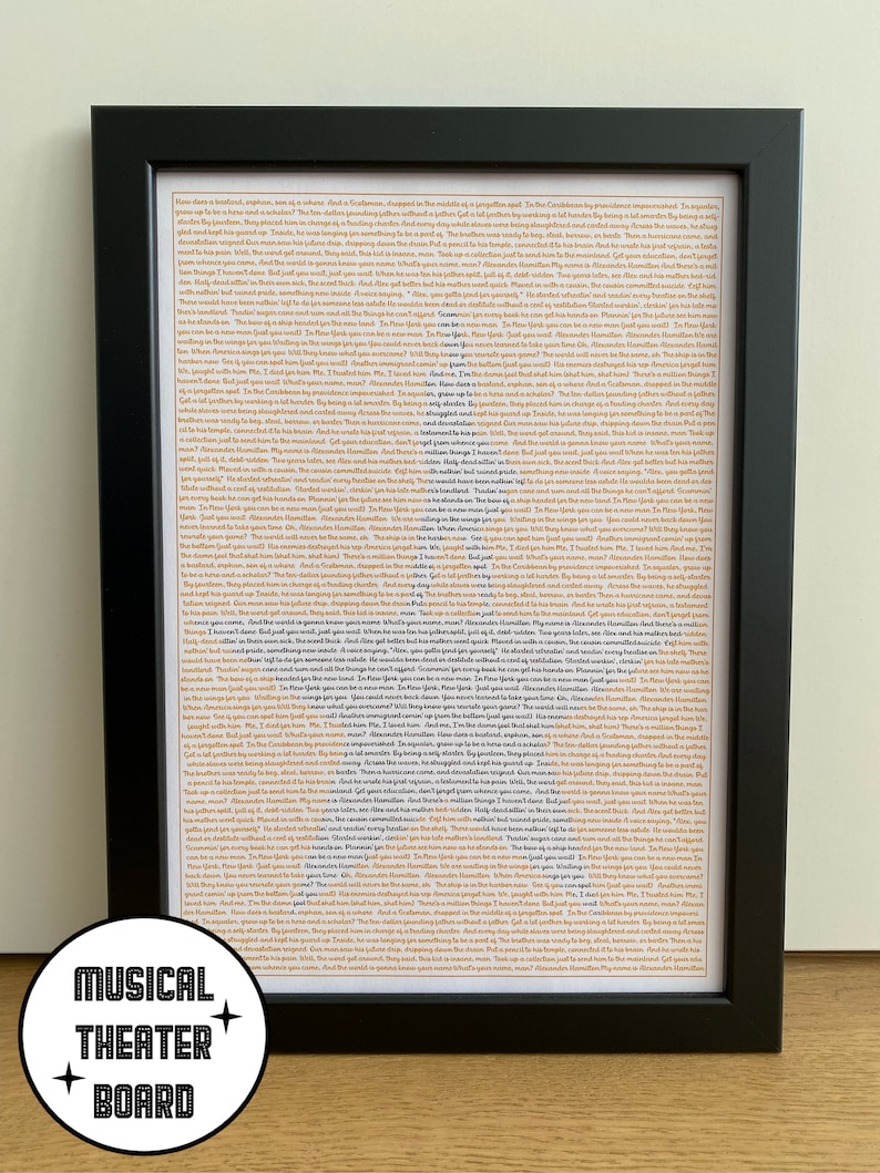 Hamilton Poster Alexander Hamilton Lyrics Musical Poster Format A4 // 8 ...