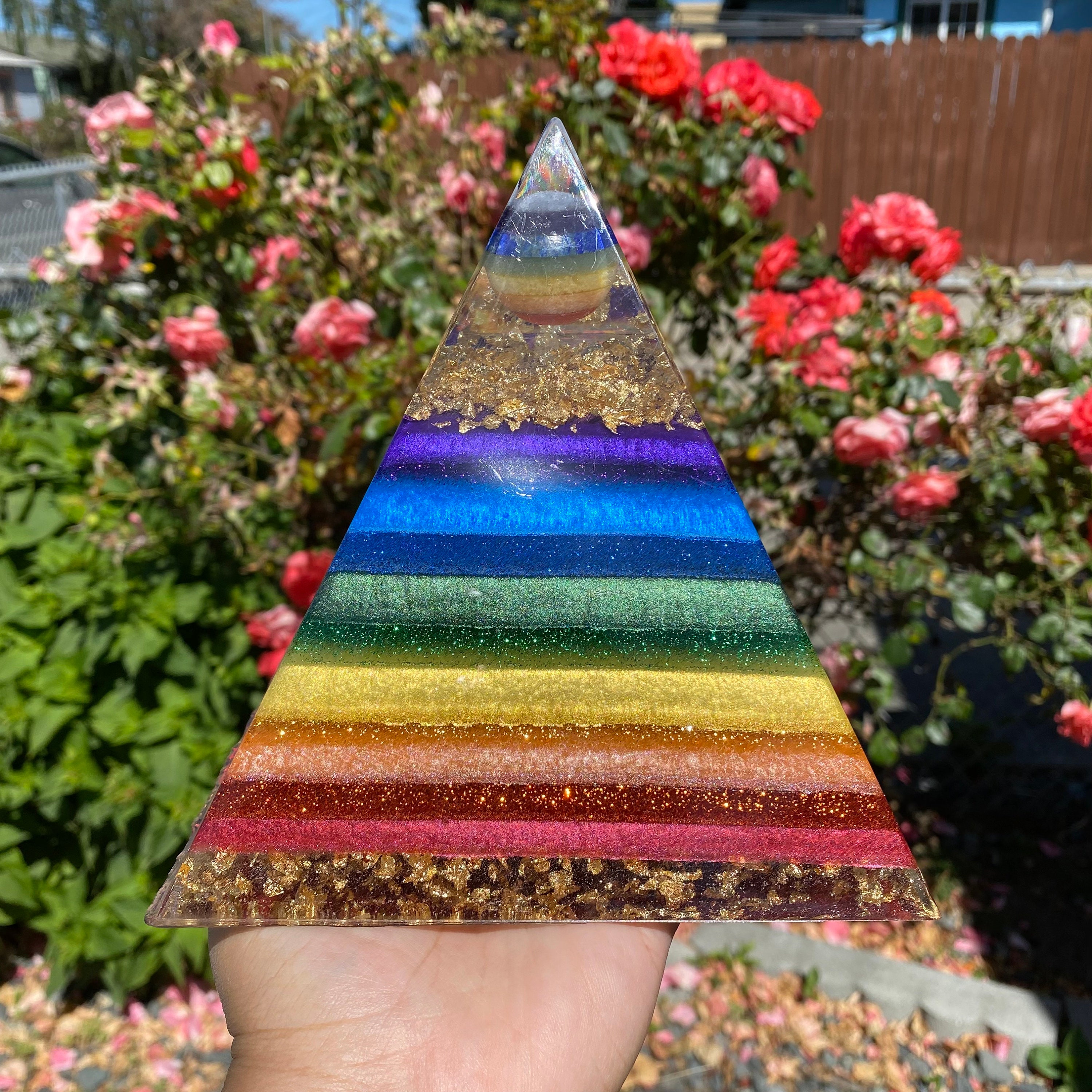 Seven Chakra Sphere Pyramid, Home Decor, Centerpiece, Crystal Art - Etsy