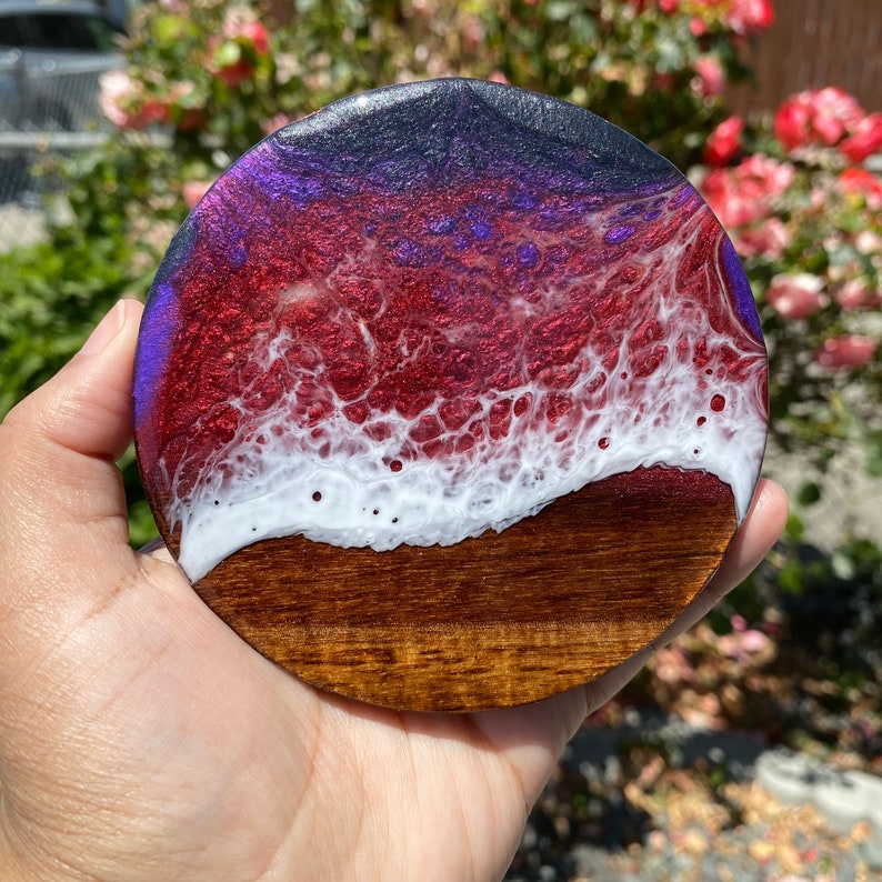 Set of 4 Burgundy, Purple and Black Dark Round Wooden Coasters - Etsy