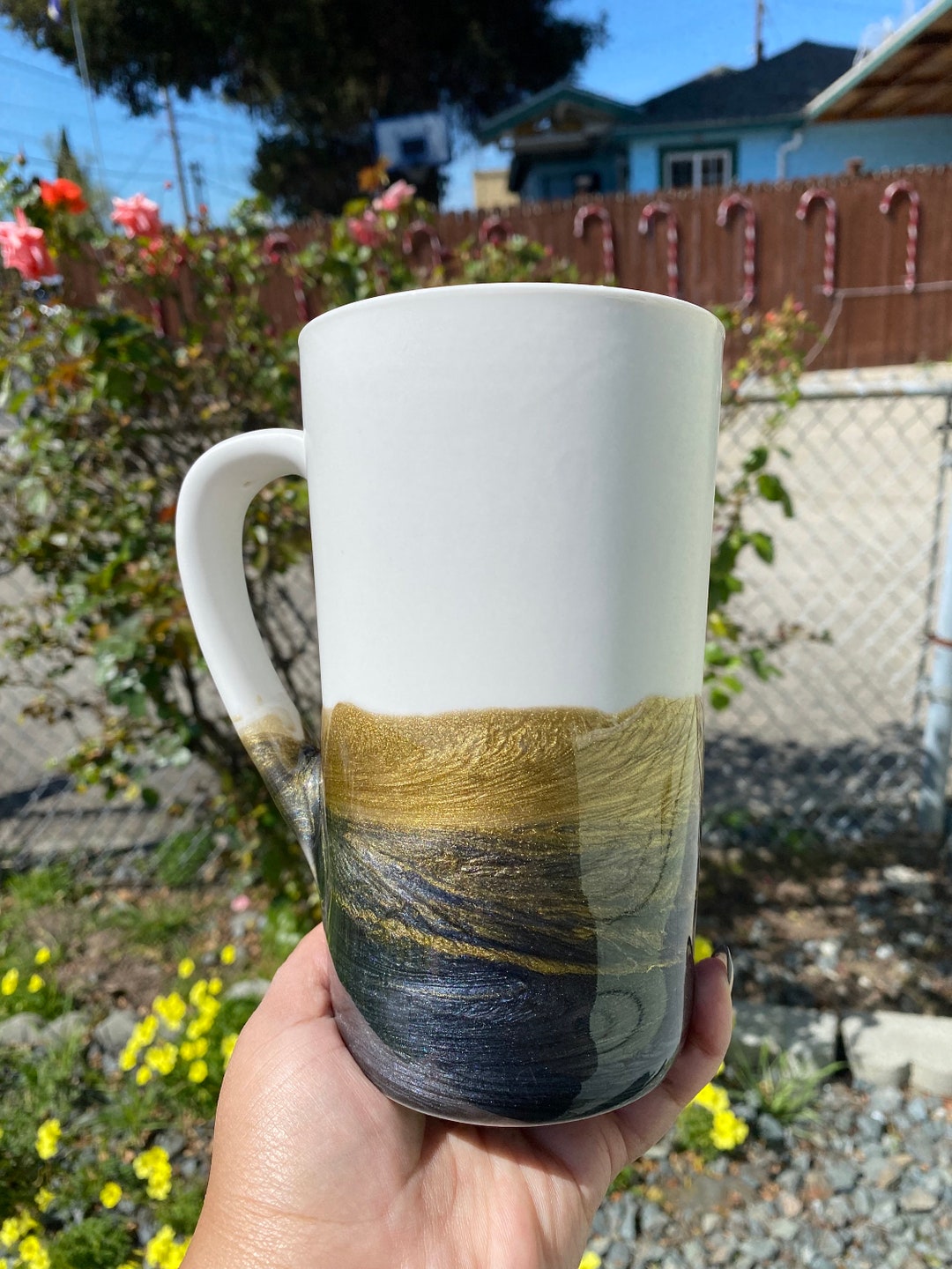 Black and Gold Ceramic Mug With Handle 20 Oz - Etsy