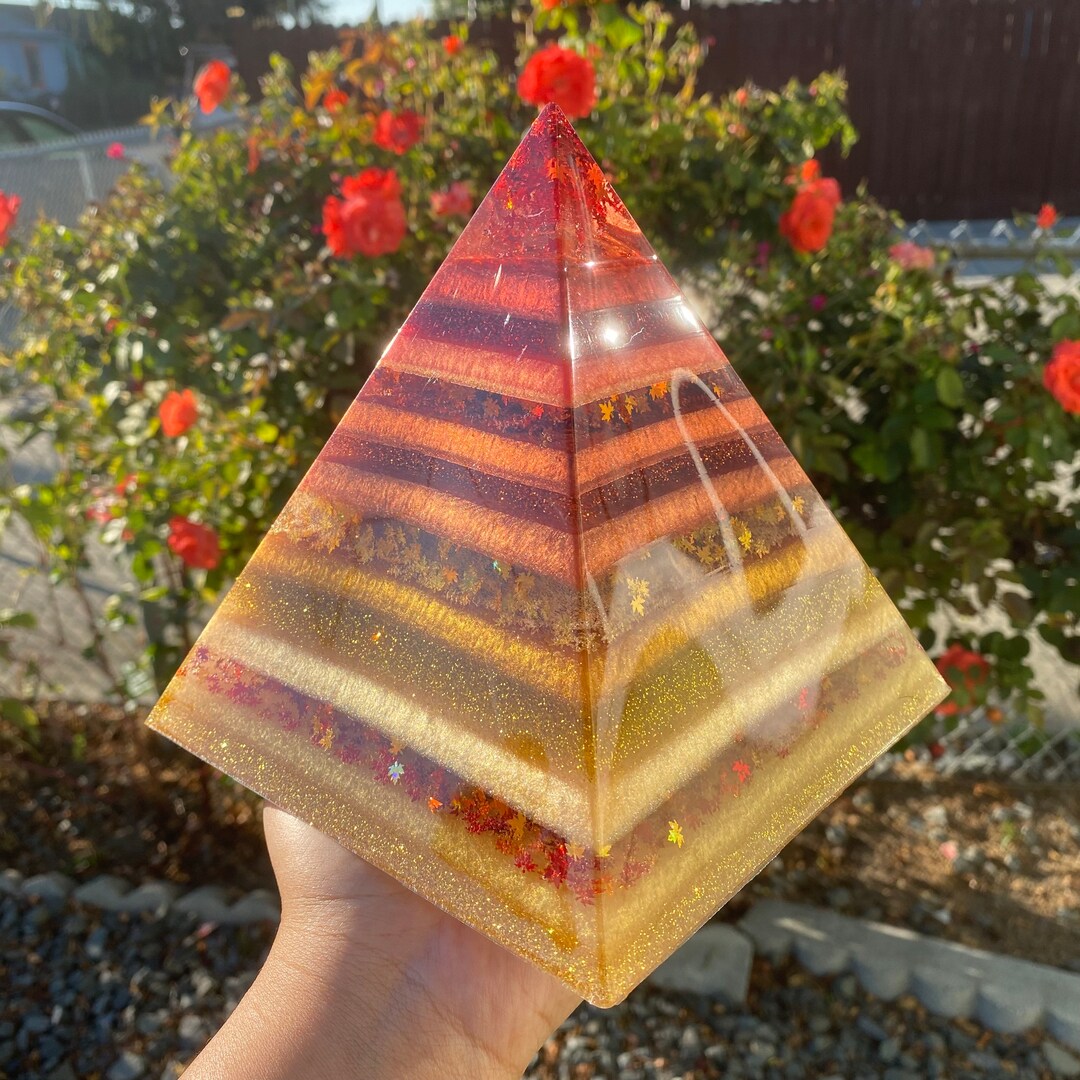Handmade Fall Resin Pyramid: Glitter Leaves Decor (6x6 Inch) - Etsy