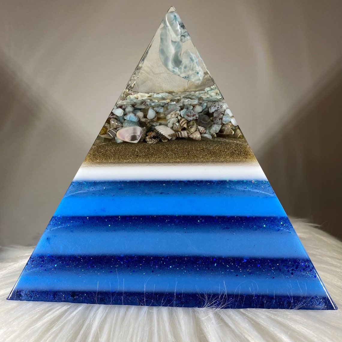 Larimar Mermaid Stone Beach Pyramid With Seashells and Sand - Etsy