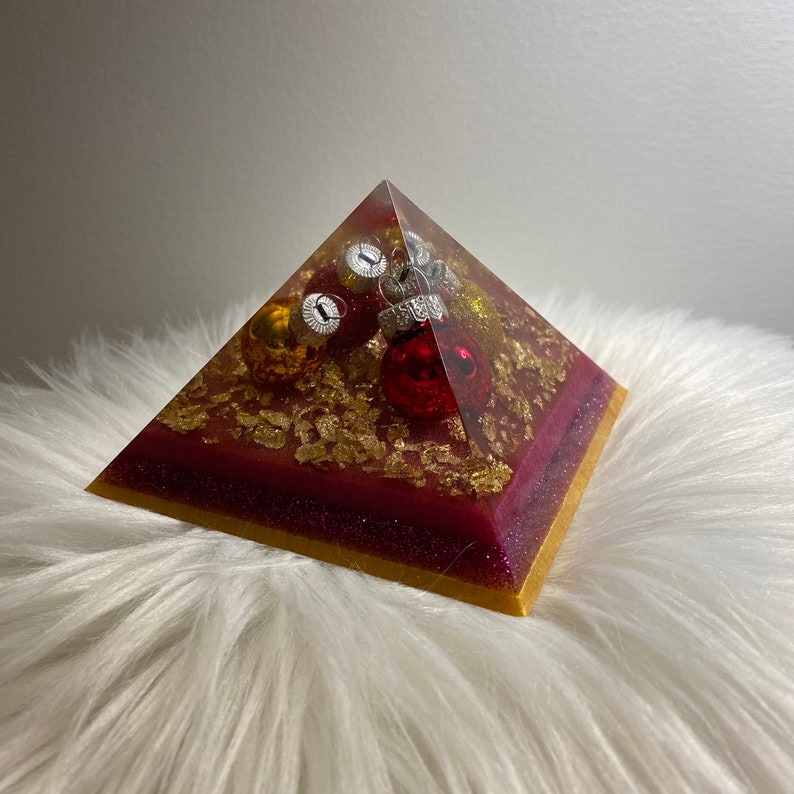 Fuchsia and Gold Ornament Mini Pyramid Resin Pyramid Holiday | Etsy