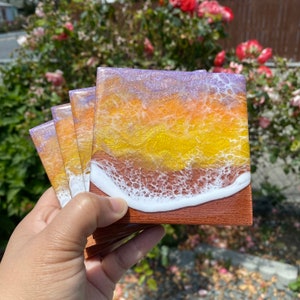 Set of 4 Pastel Sunset Square Dark Wooden Coasters - Etsy