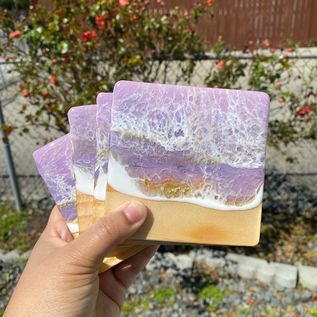 Set of 4 Purple Square Wooden Coasters - Etsy