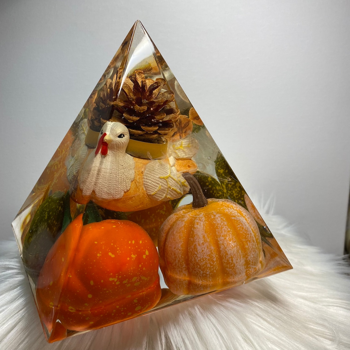 Thanksgiving Turkey Pyramid With Pumpkins and Pine Cones, Home Decor ...