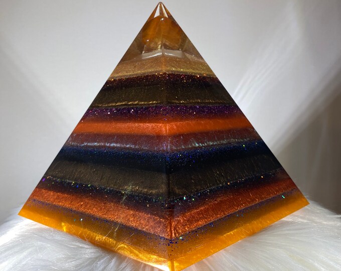 Orange Aura Quartz Stone Pyramid, Home Decor, Resin Pyramid - Etsy