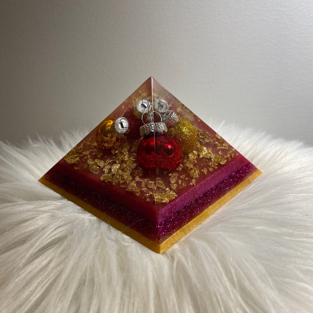Fuchsia and Gold Ornament Mini Pyramid, Resin Pyramid, Holiday ...