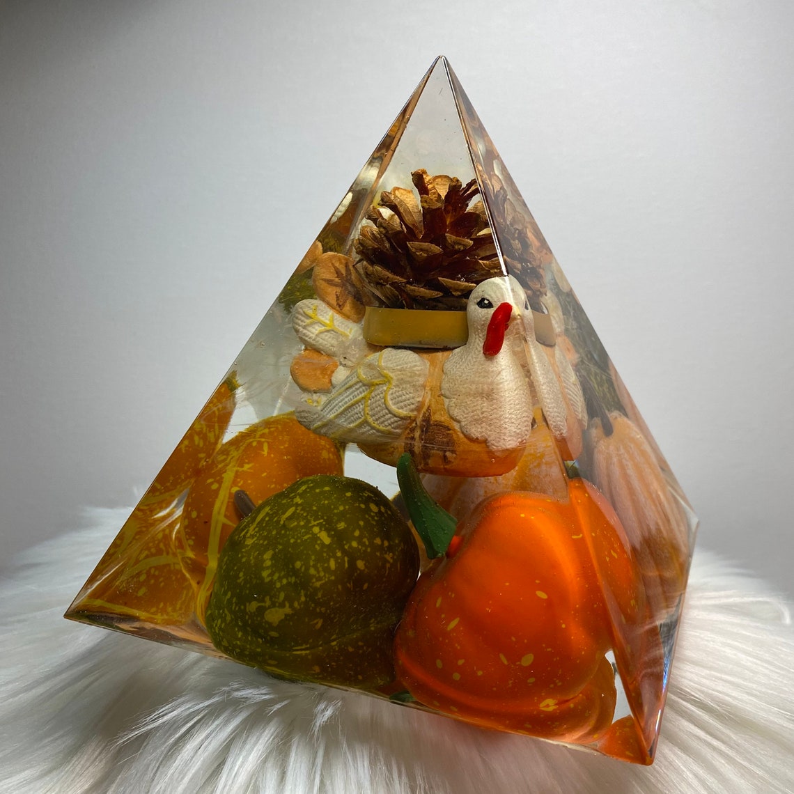 Thanksgiving Turkey Pyramid With Pumpkins and Pine Cones, Home Decor ...
