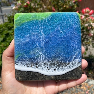 Set of 4 Green, Teal and Blue Square Wooden Coasters - Etsy