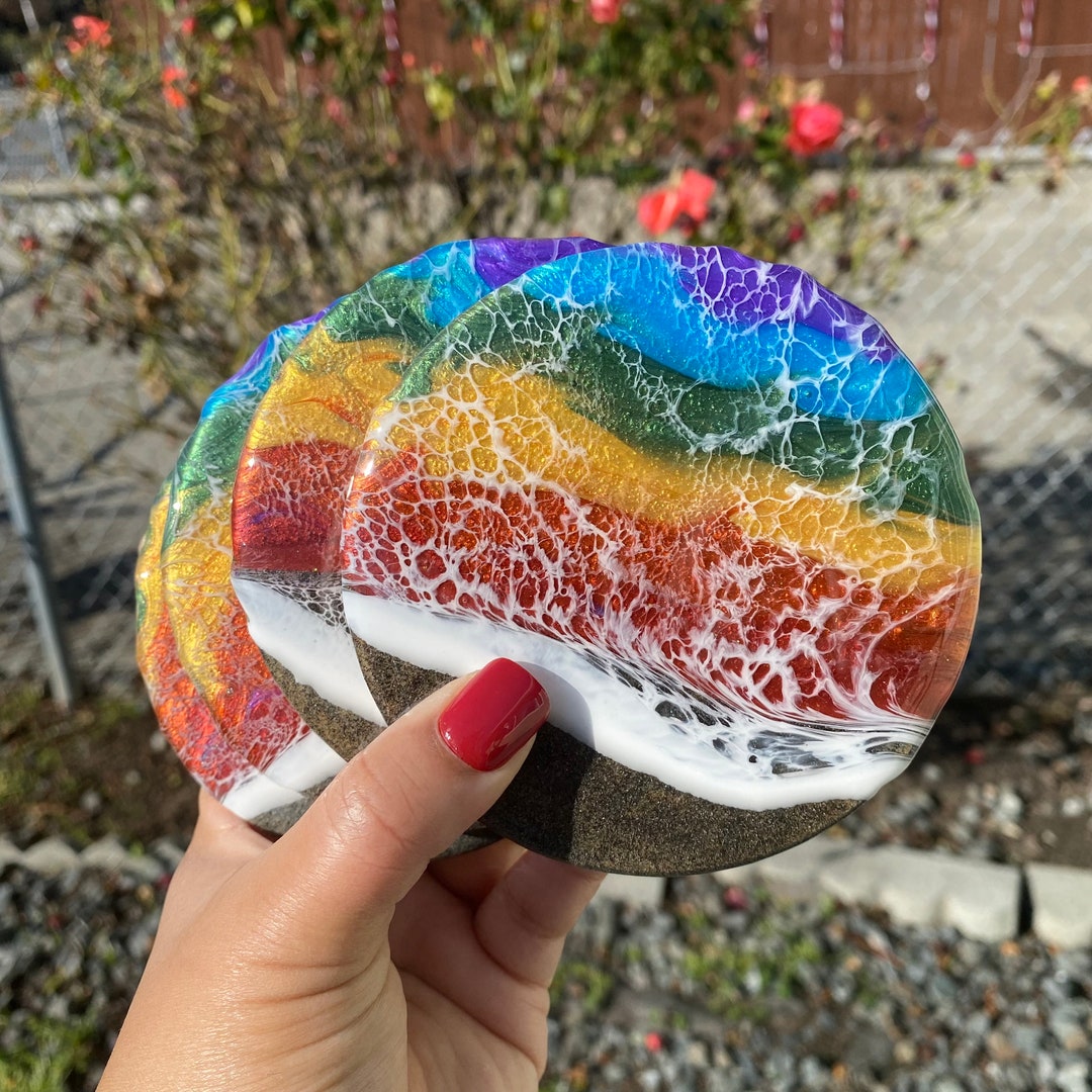 Set of 4 Rainbow Round Coasters - Etsy