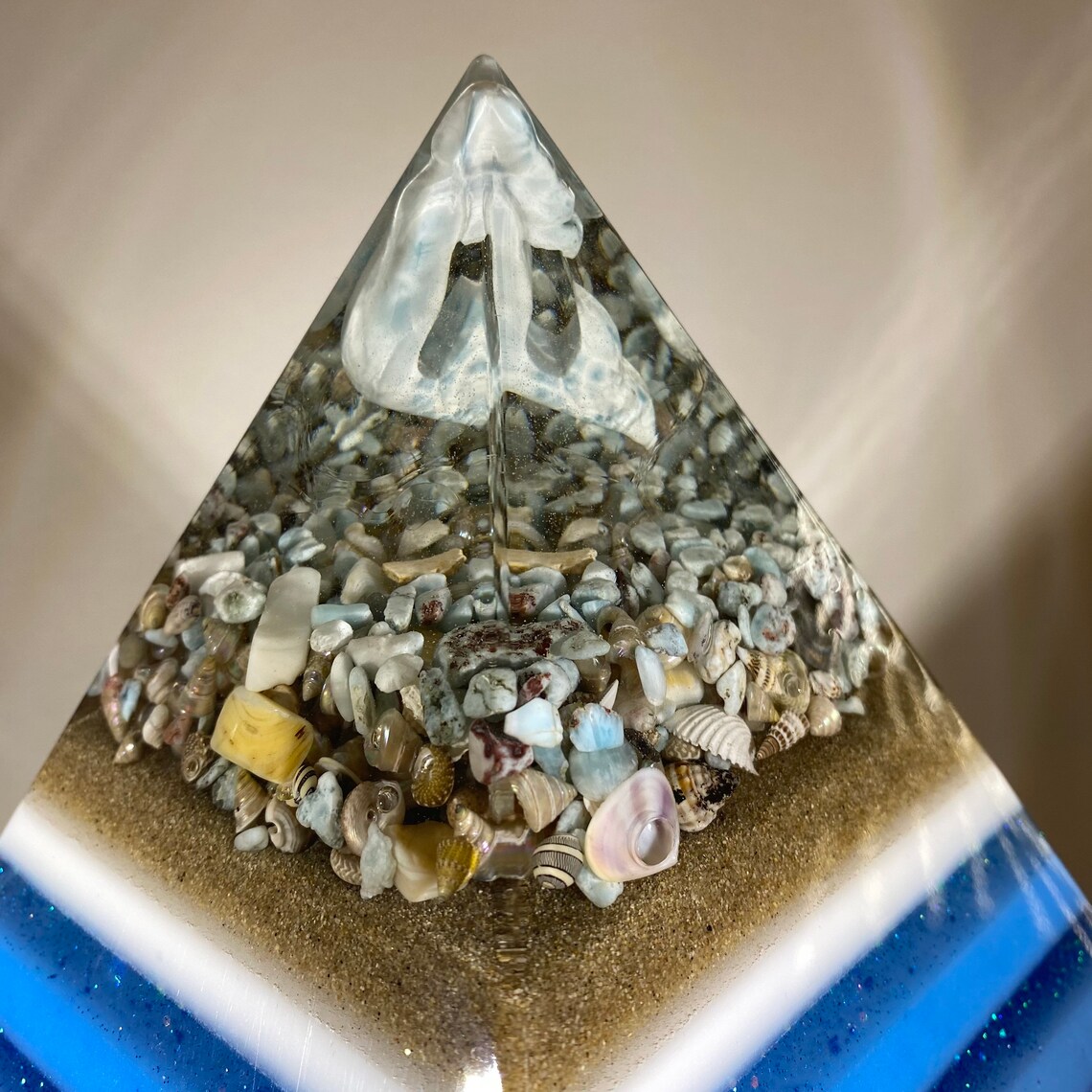 Larimar Mermaid Stone Beach Pyramid With Seashells and Sand - Etsy