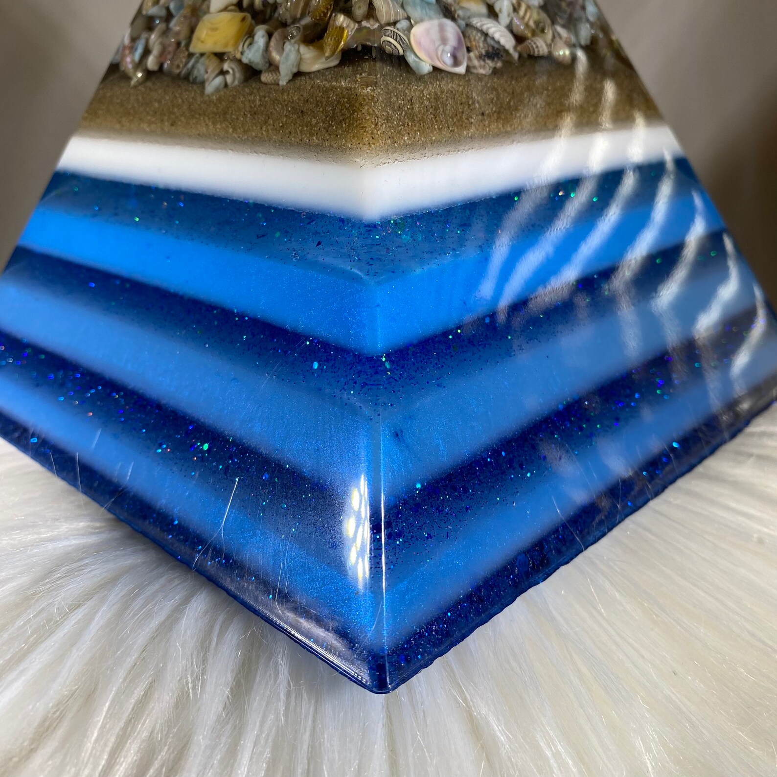Larimar Mermaid Stone Beach Pyramid With Seashells and Sand - Etsy