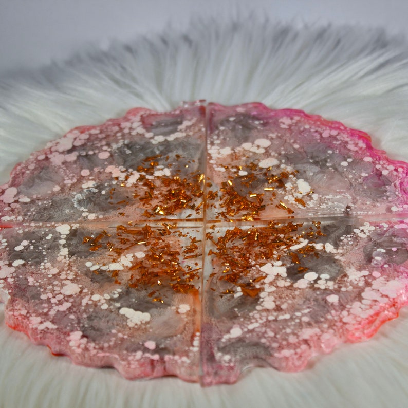 Set of 4 Coasters Pink and Rose Gold Foil Resin Art - Etsy