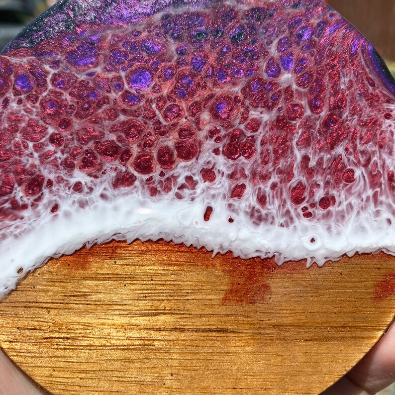 Set of 4 Burgundy, Purple and Black Dark Round Wooden Coasters - Etsy