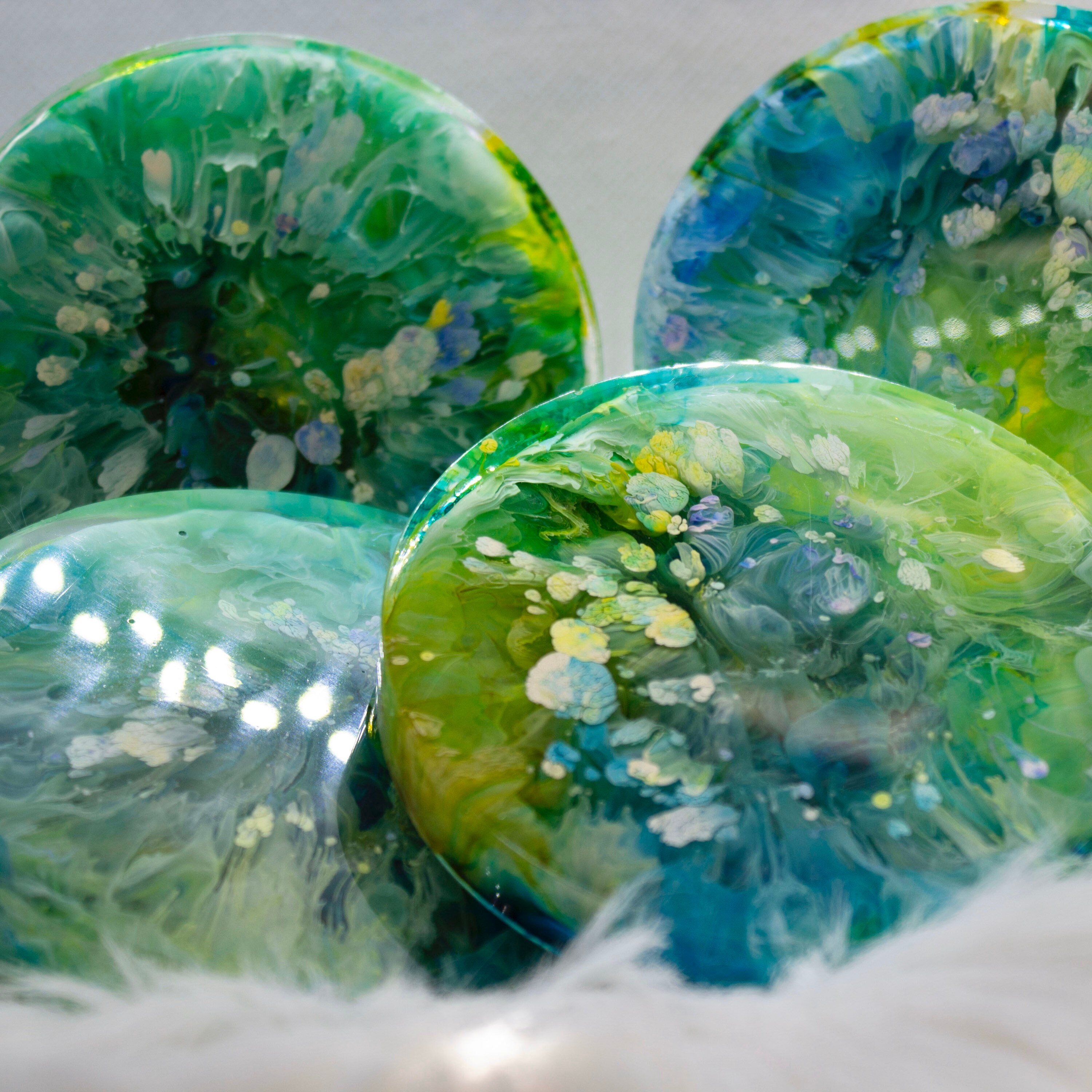 Set of 4 Coasters Yellow Green and Blue Coasters Resin Art | Etsy