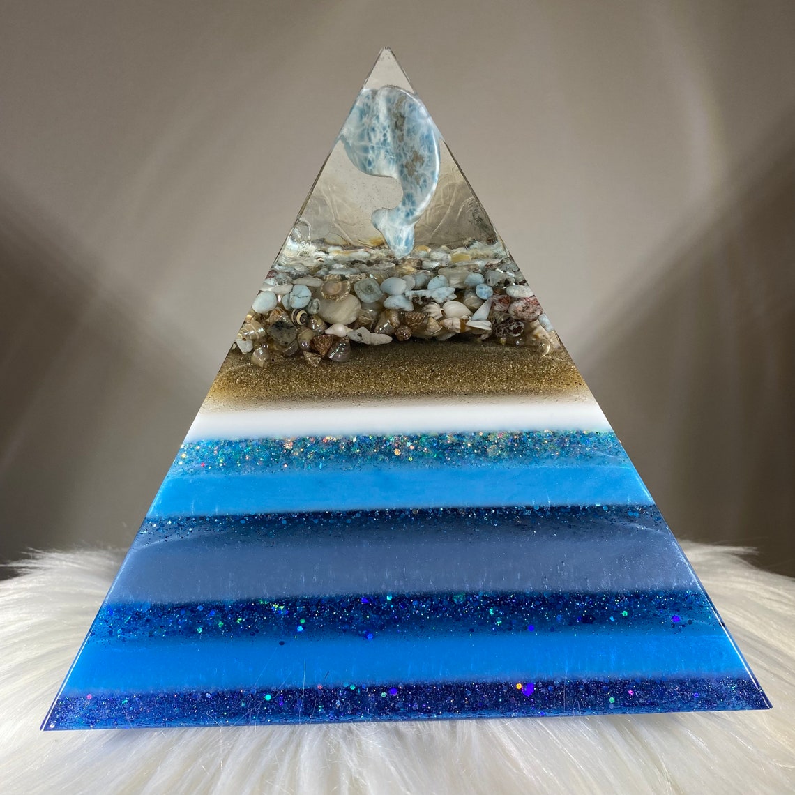 Larimar Whale Stone Beach Pyramid With Seashells and Sand | Etsy