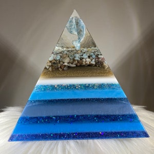 Larimar Whale Stone Beach Pyramid With Seashells and Sand, Home Decor ...