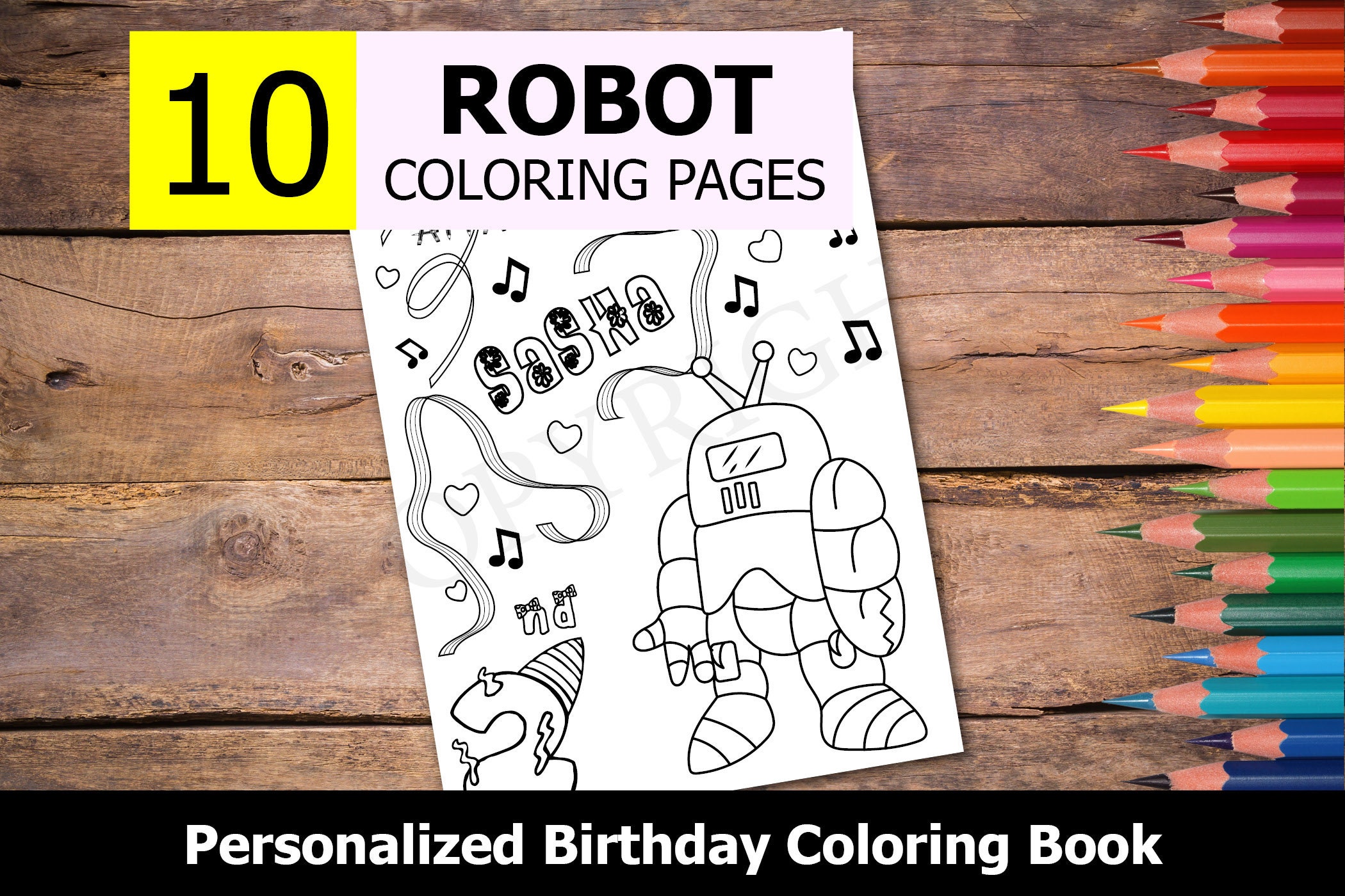 Personalized Robot Themed Coloring Book for Birthday Party - Etsy