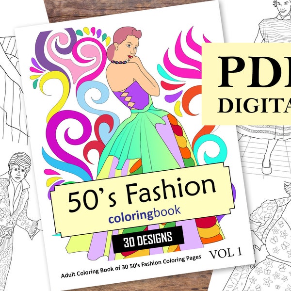 Fashion Coloring Pages 50s - Etsy