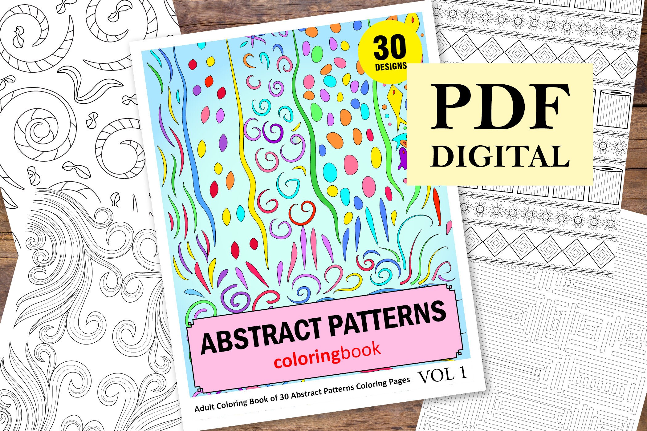 Abstract Patterns Coloring Book 30 Designs Coloring Books | Etsy