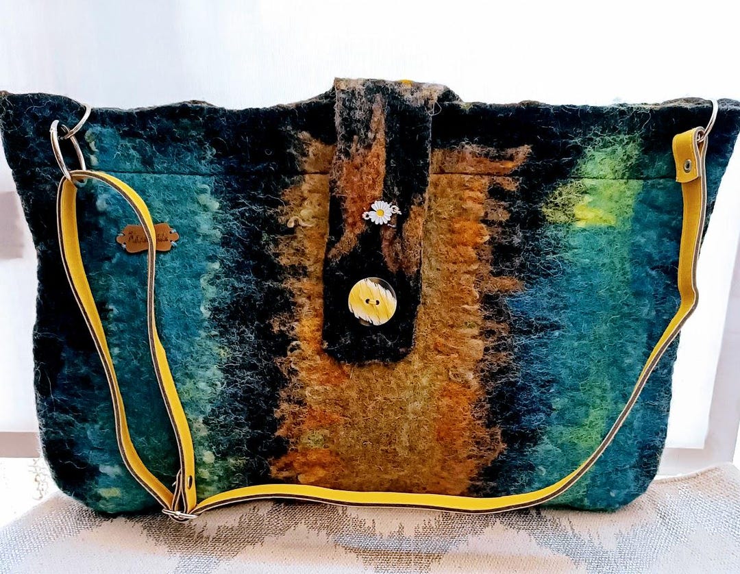 Handmade Wet Felted Bag, Leather Strap, Lined Wool Felt Tote - Etsy