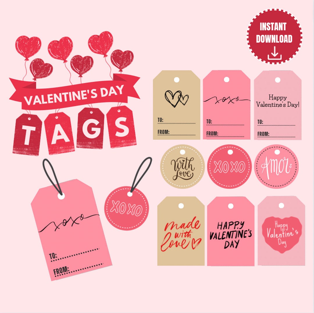 9 Cute Valentines Day Gift Tags | Instant Digital Download | Hang Tag ...