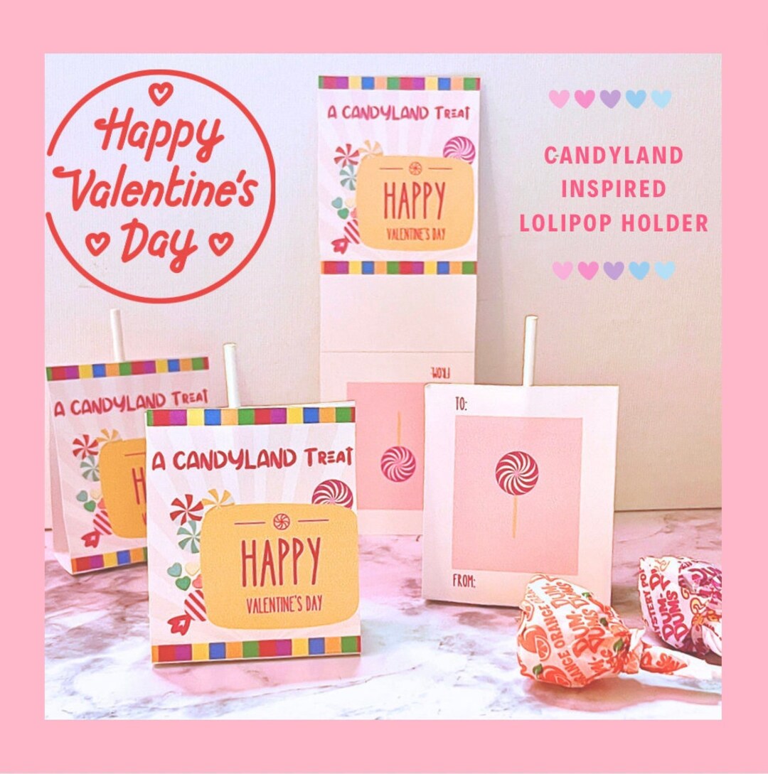 Printable Candyland Valentine Lollipop Holder: Class Party Favors ...