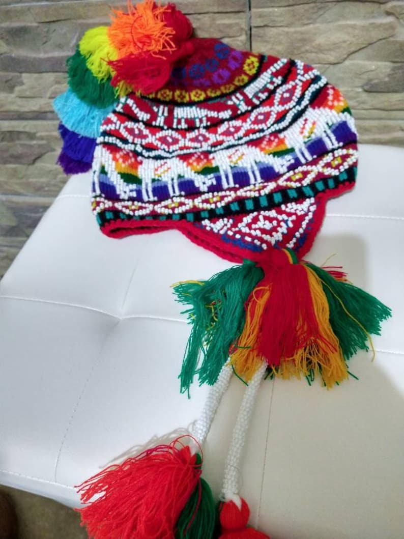Peruvian Hat Peruvian Hat Knitted by Hand Knit Chullo Pom | Etsy