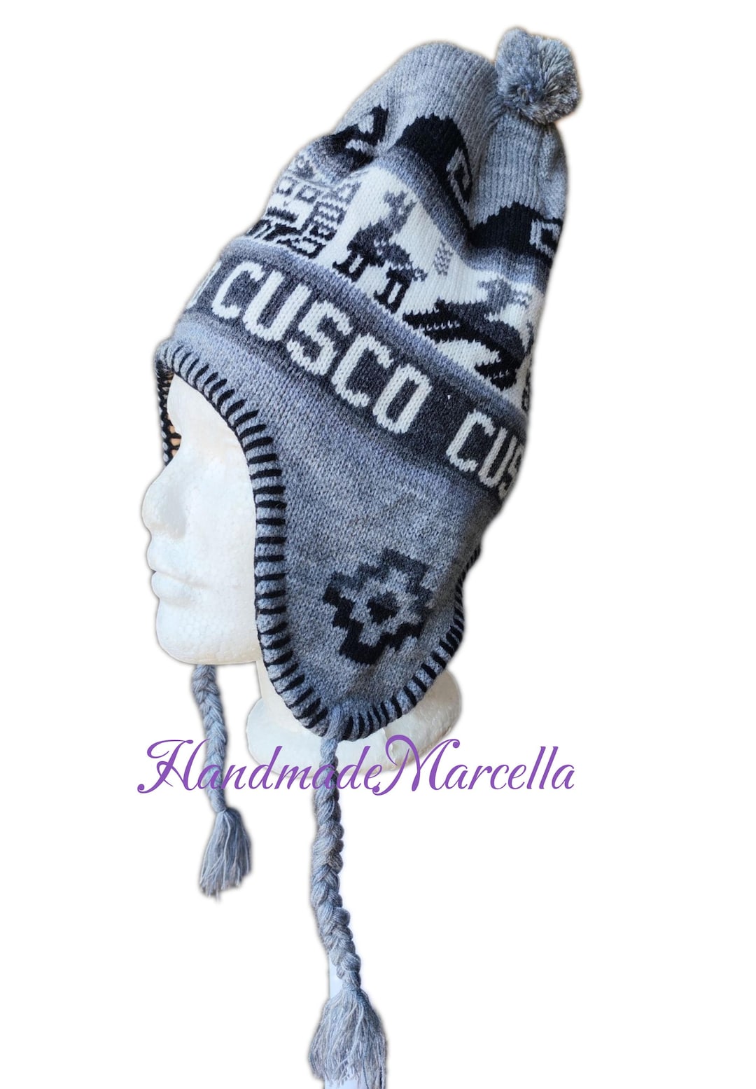 Handmade Alpaca Wool Chullo Hat | Peruvian Knit Beanie With Ear Flaps ...