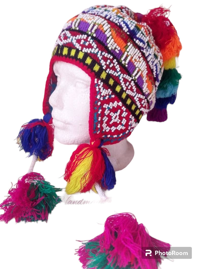 Gorro peruano, Gorro peruano tejido a mano, Chullo de punto, Gorro con ...