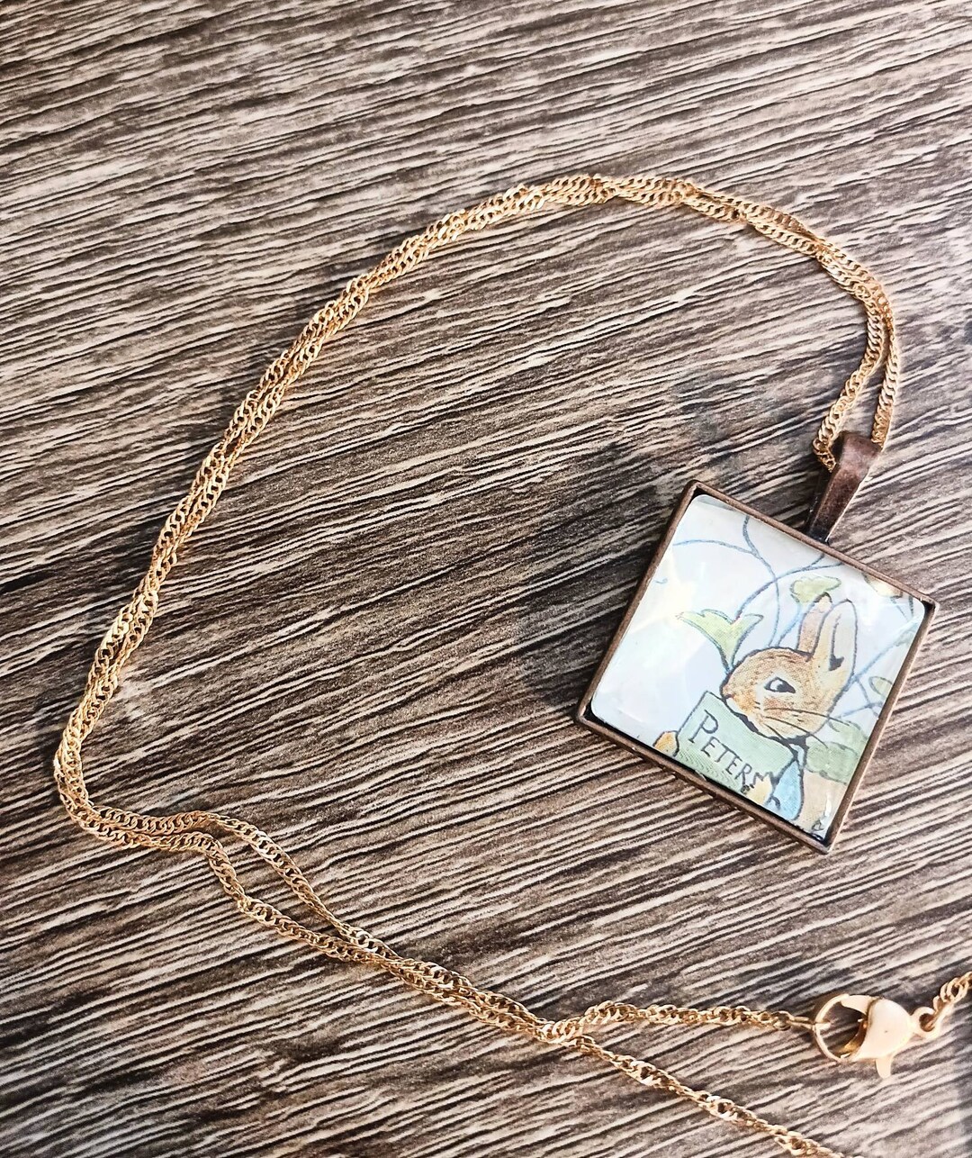 Peter Rabbit Beatrix Potter Book Page Necklace Copper Chain Nostalgia ...