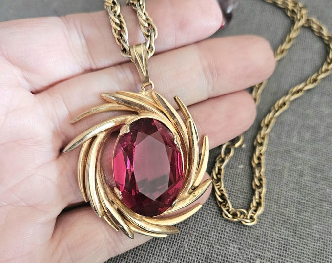 1960s Classic Avon Necklace Gorgeous Starburst W Fuschia Stone Gold ...
