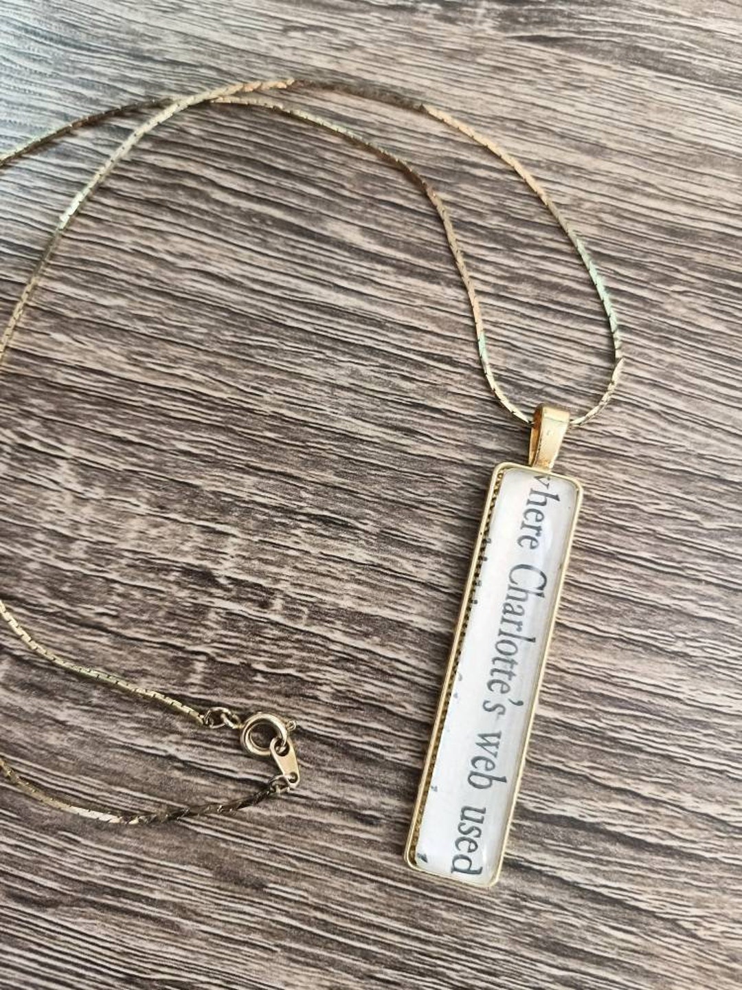 Vintage Charlotte's Web Words Book Page Necklace on Chain Original OOAK ...