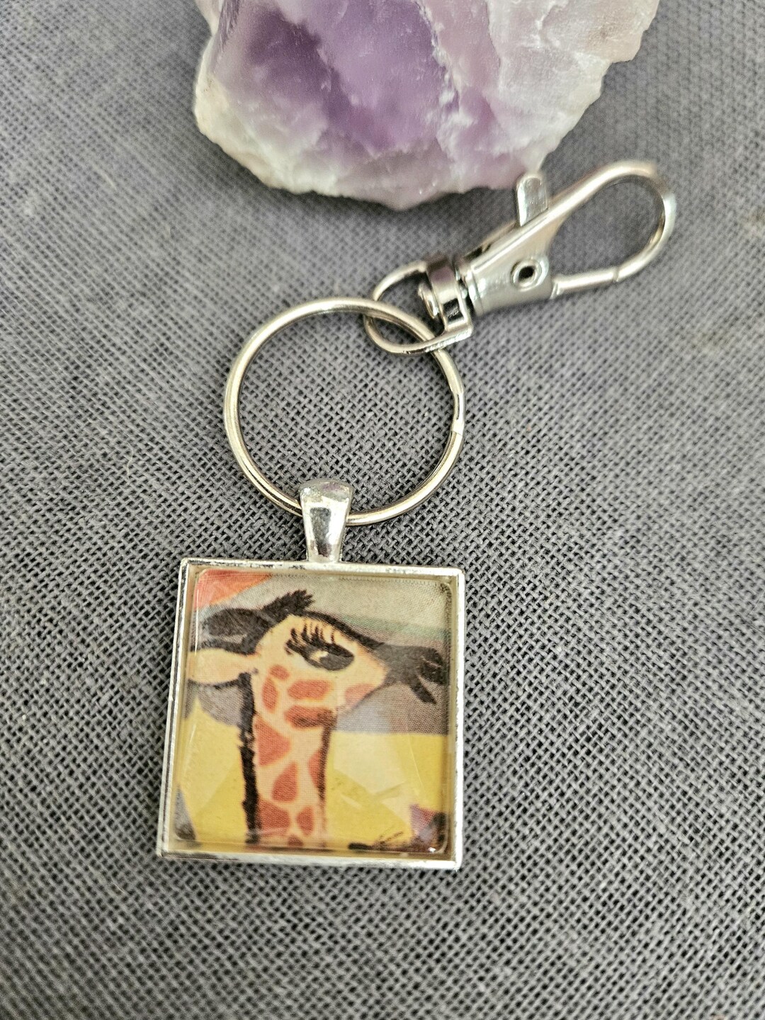 Vintage Giraffe Art Animal Fair 1960s Book Key Ring Book Page ...