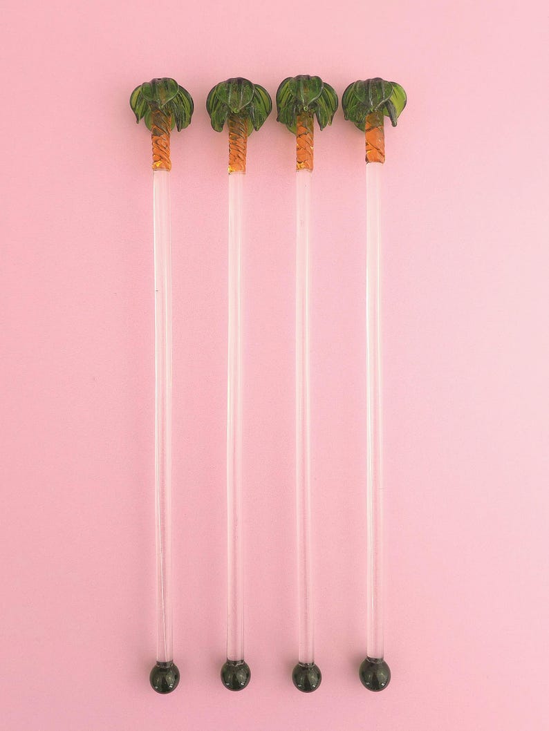 Vintage Glass Palm Tree Swizzle Sticks Tiki - Etsy
