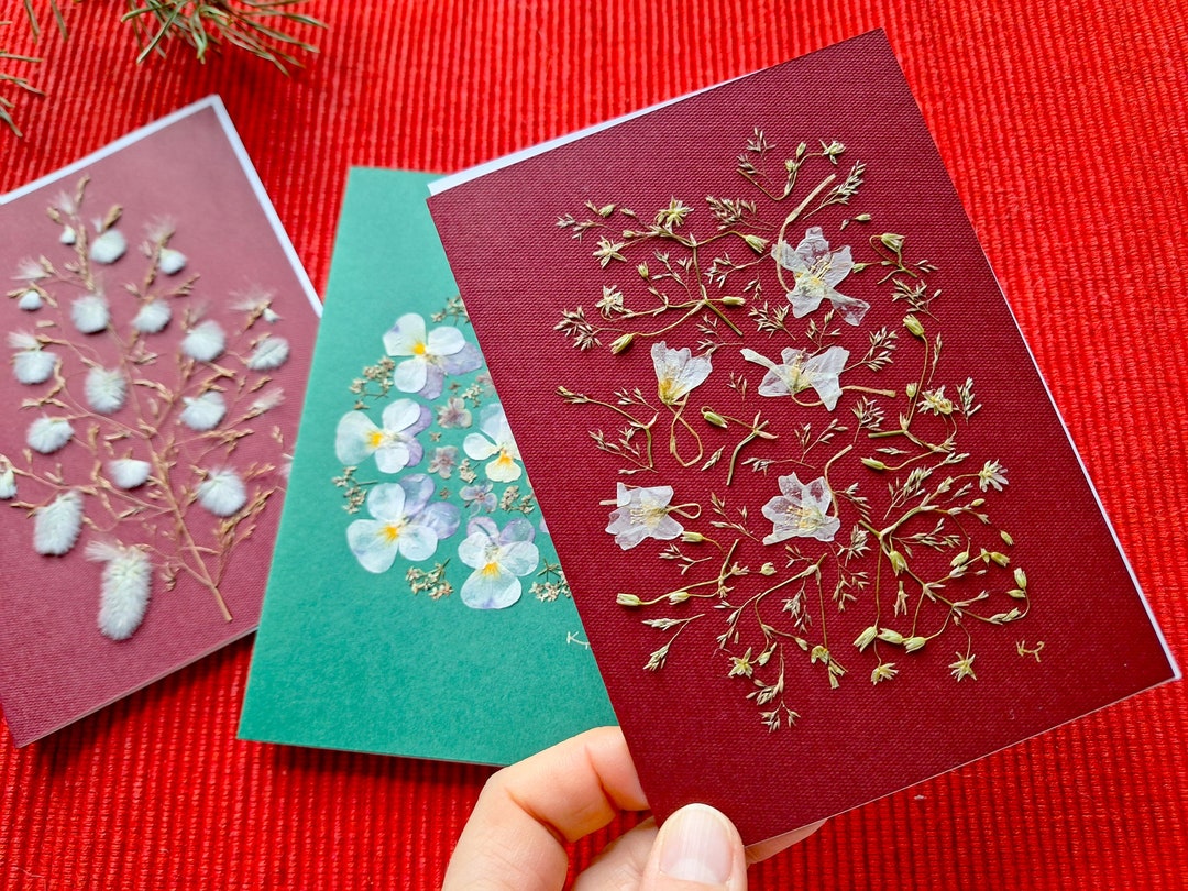 Merry Christmas Cards With REAL Pressed Flowers Christmas Gift ...