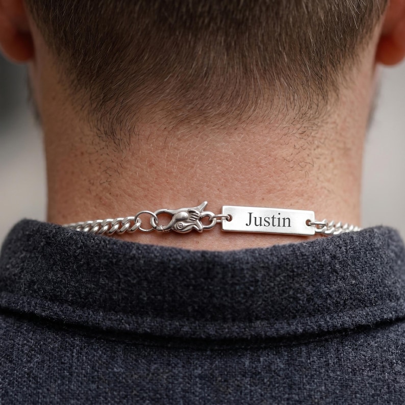Personalized Name Curb Chain Necklace, Custom Engraved Sterling Silver ...