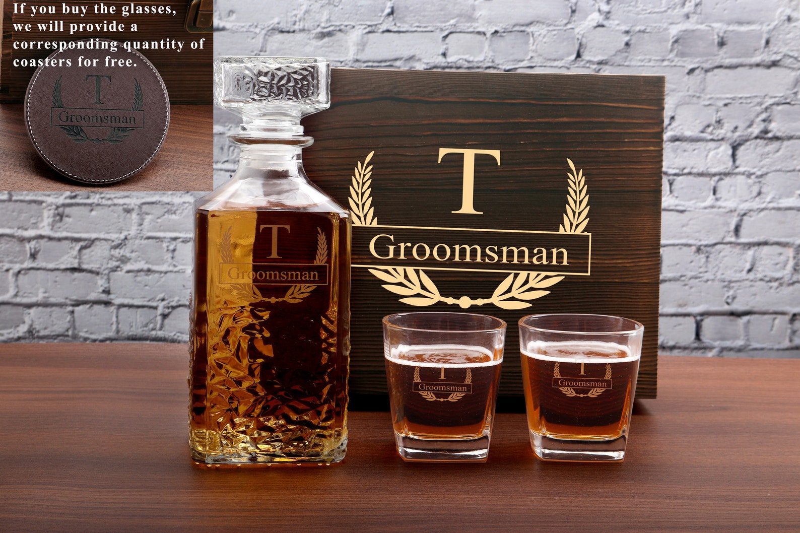 Custom Whiskey Decanter, Whiskey Decanter Set With Glasses, Groomsmen ...