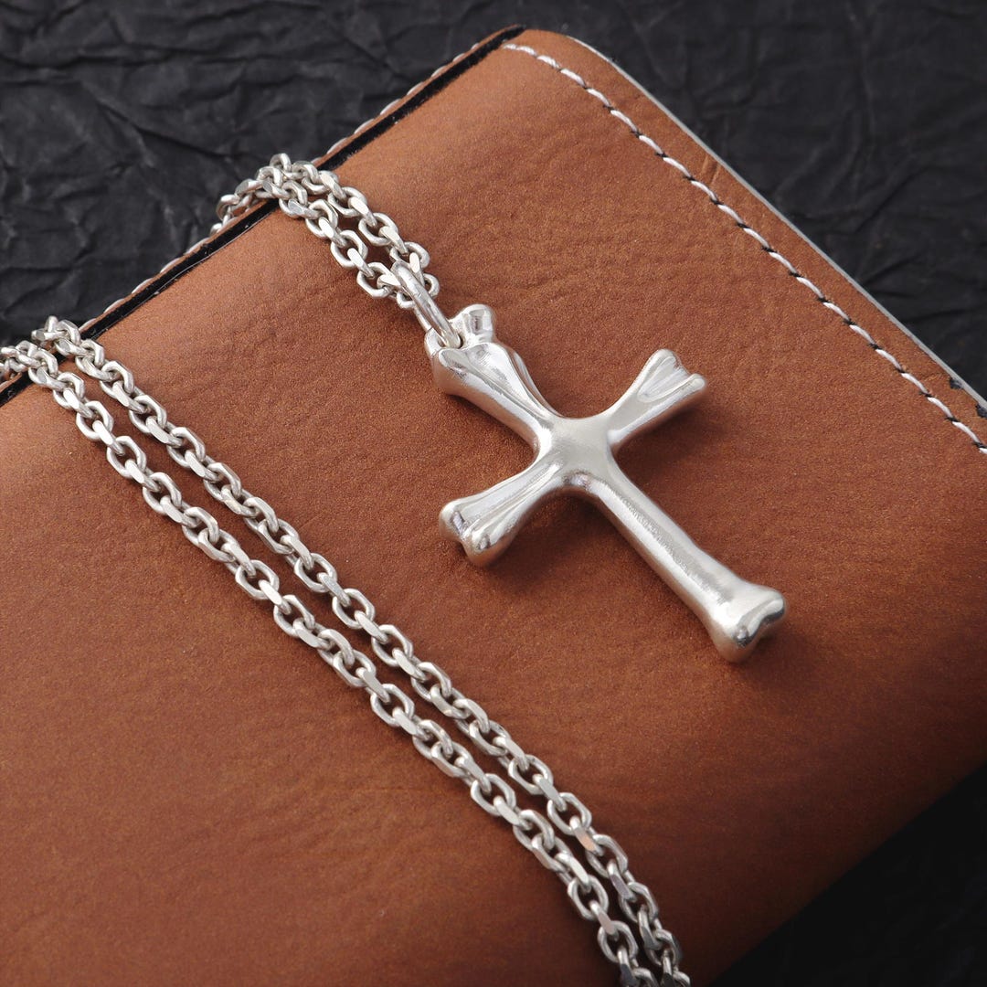 Solid Sterling Silver Cross Bones Necklace Gothic Christian Cross ...