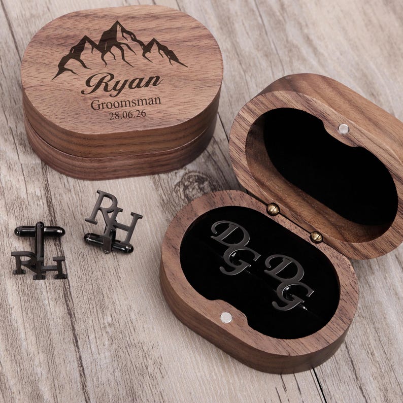 Groomsmen Gifts Cuff Links Personalized, Cusntom Black Initial ...