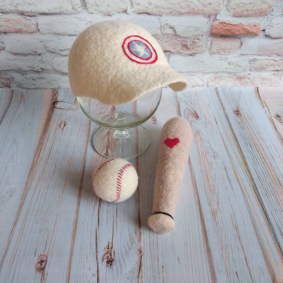 Felted Newborn Baseball Set Felted Baseball Bat and Ball, Baseball ...